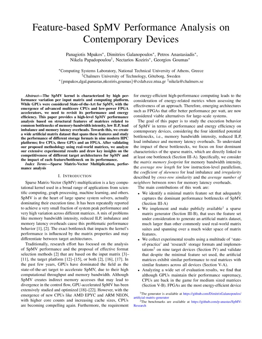 Feature Based Spmv Performance Analysis On Contemporary Devices Deepai 7201