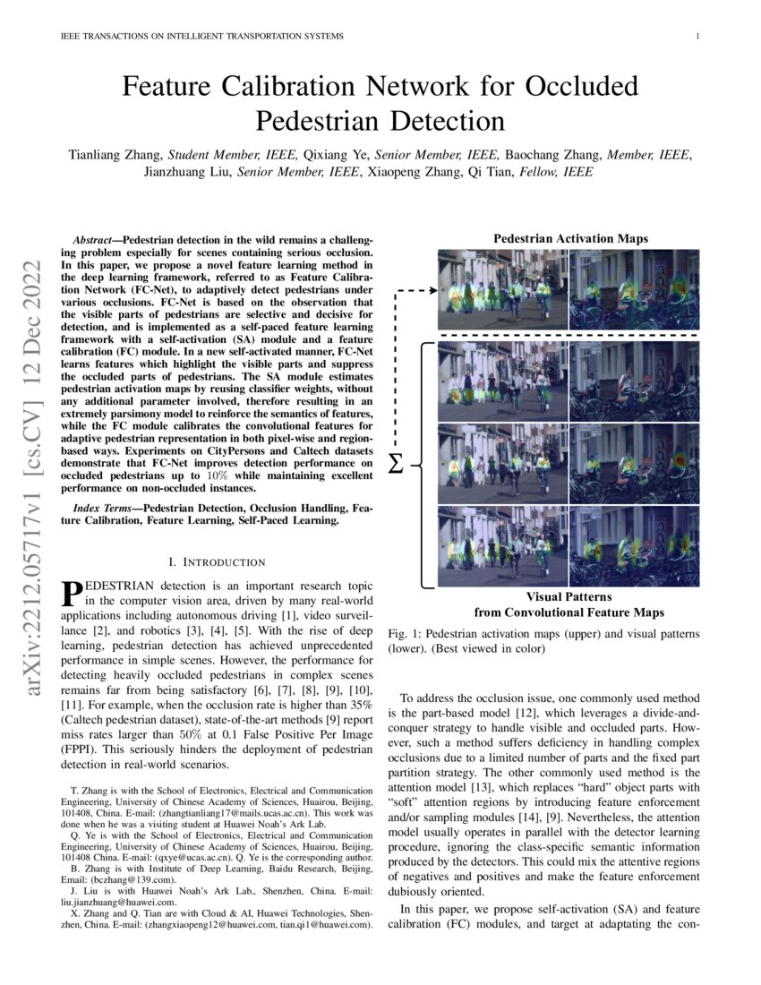 Feature Calibration Network For Occluded Pedestrian Detection Deepai