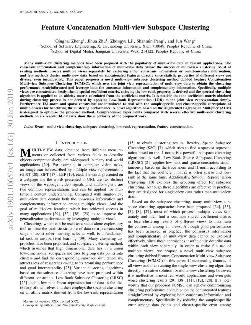 Feature Concatenation Multi-view Subspace Clustering | DeepAI