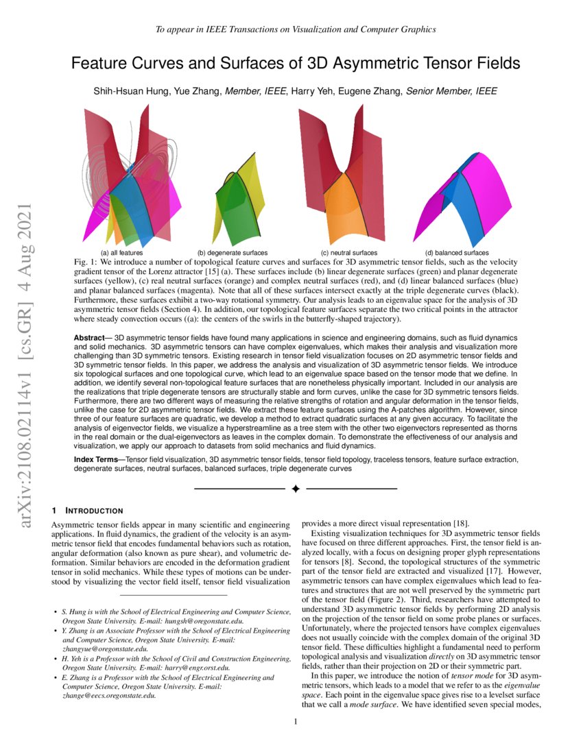 Feature Curves and Surfaces of 3D Asymmetric Tensor Fields | DeepAI