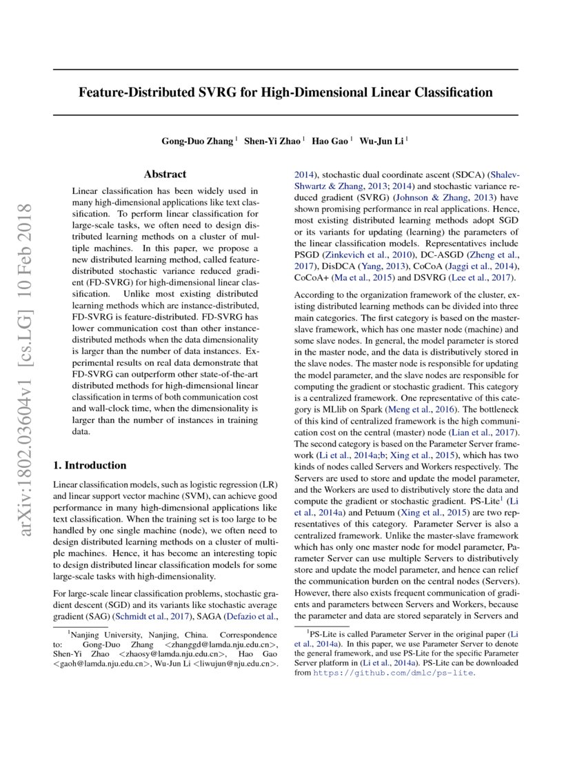 Feature-Distributed SVRG for High-Dimensional Linear Classification | DeepAI