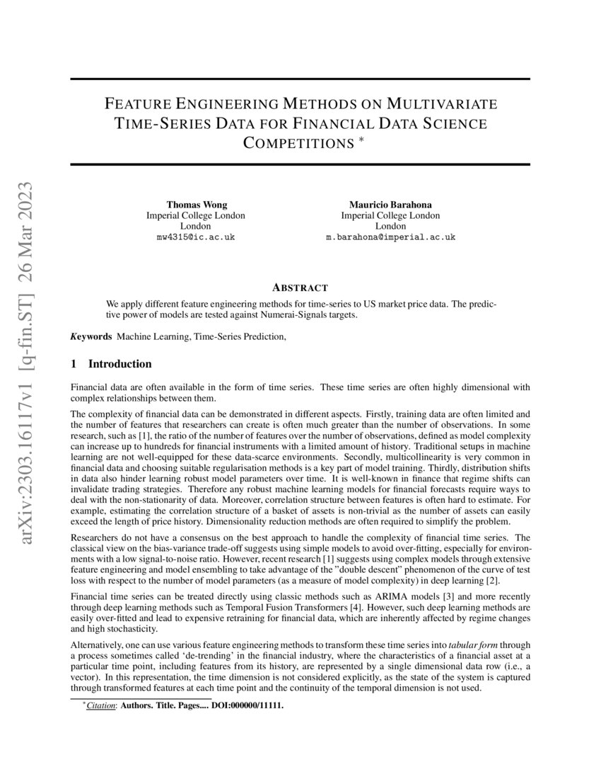 Feature Engineering Methods On Multivariate Time Series Data For