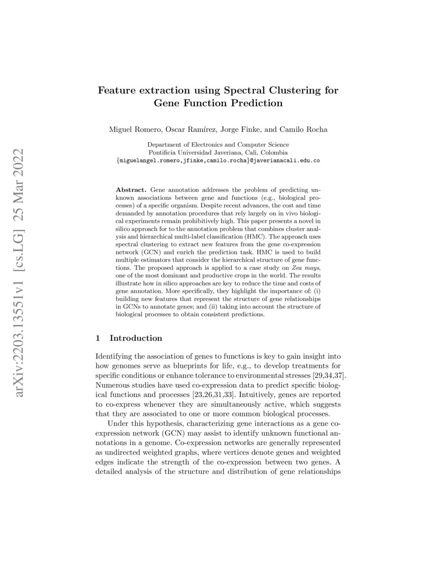 Feature Extraction Using Spectral Clustering For Gene Function Prediction Deepai 3293