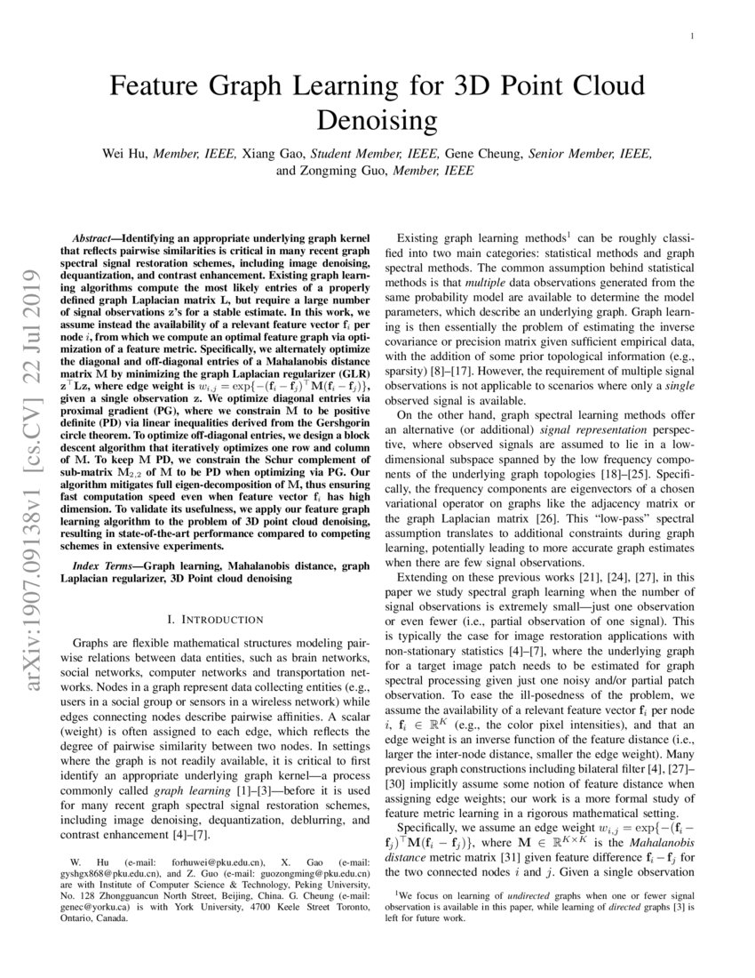 Feature Graph Learning for 3D Point Cloud Denoising | DeepAI