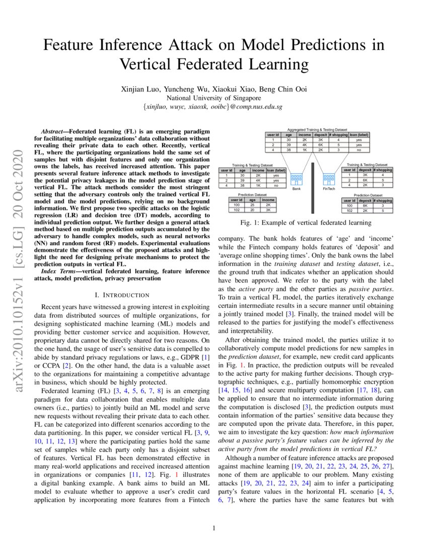 Feature Inference Attack on Model Predictions in Vertical Federated Learning | DeepAI