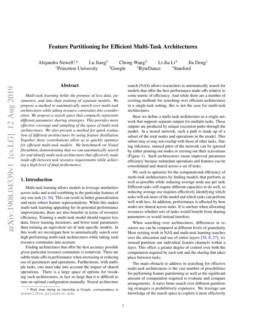 Feature Partitioning for Efficient Multi-Task Architectures | DeepAI