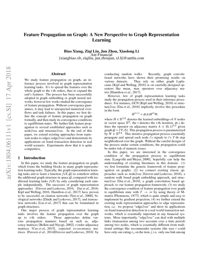 Feature Propagation On Graph A New Perspective To Graph Representation Learning Deepai