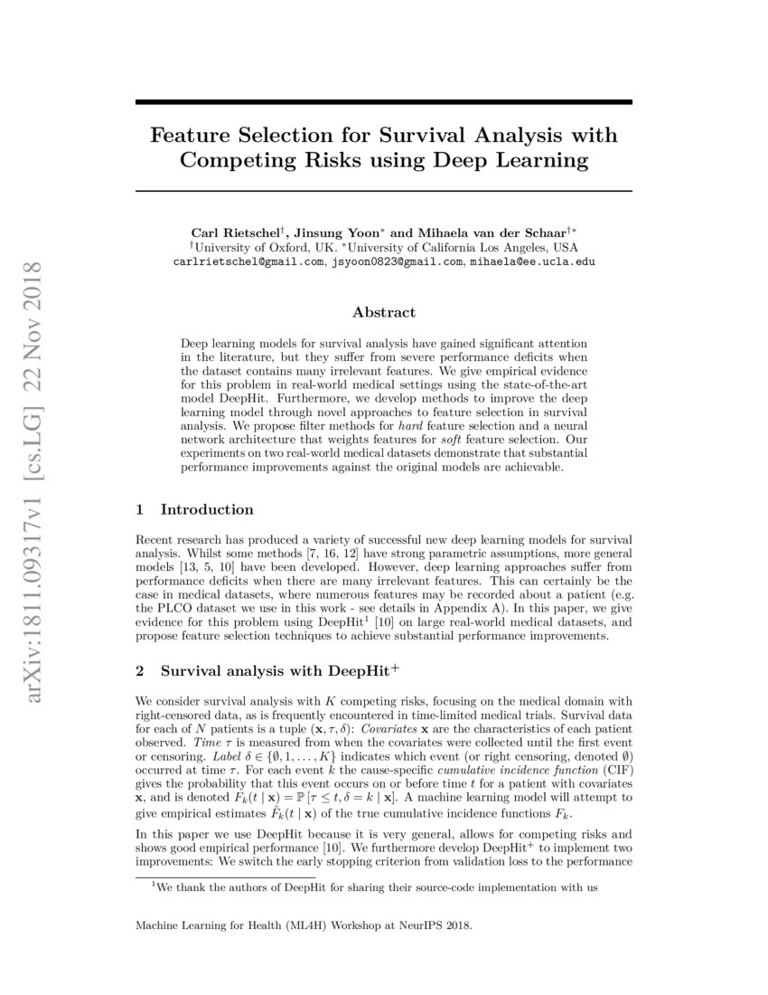Feature Selection for Survival Analysis with Competing Risks using Deep Learning | DeepAI