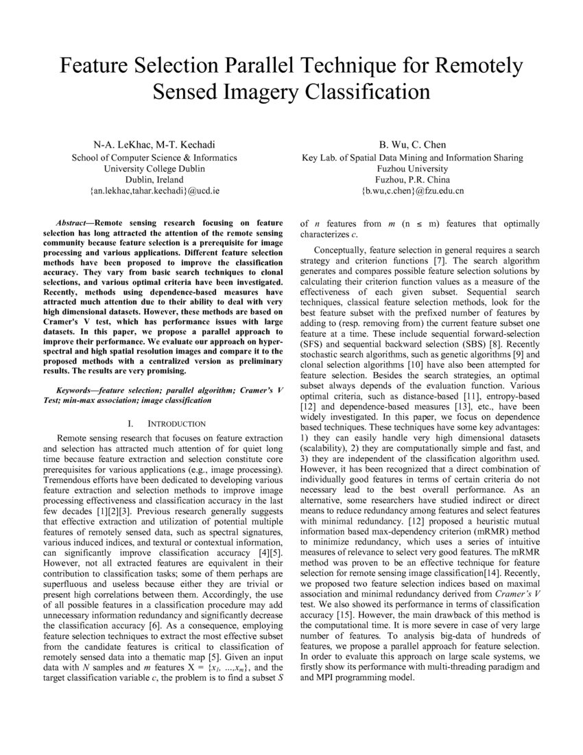 Feature Selection Parallel Technique for Remotely Sensed Imagery ...