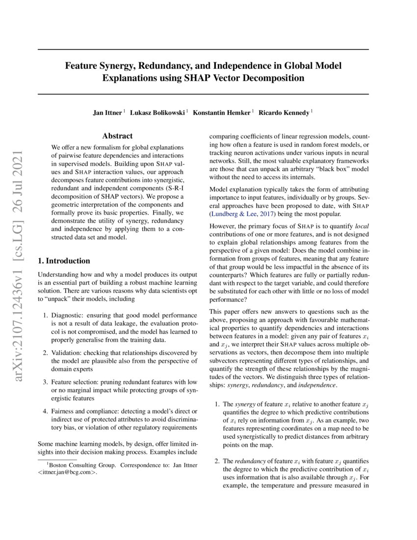 Feature Synergy, Redundancy, and Independence in Global Model Explanations using SHAP Vector ...