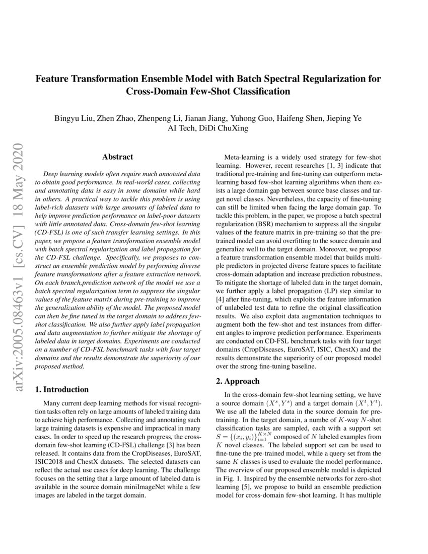 Feature Transformation Ensemble Model with Batch Spectral Regularization for Cross-Domain Few ...