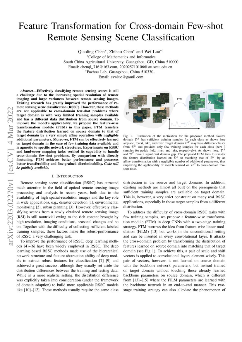 Feature Transformation for Cross-domain Few-shot Remote Sensing Scene Classification | DeepAI