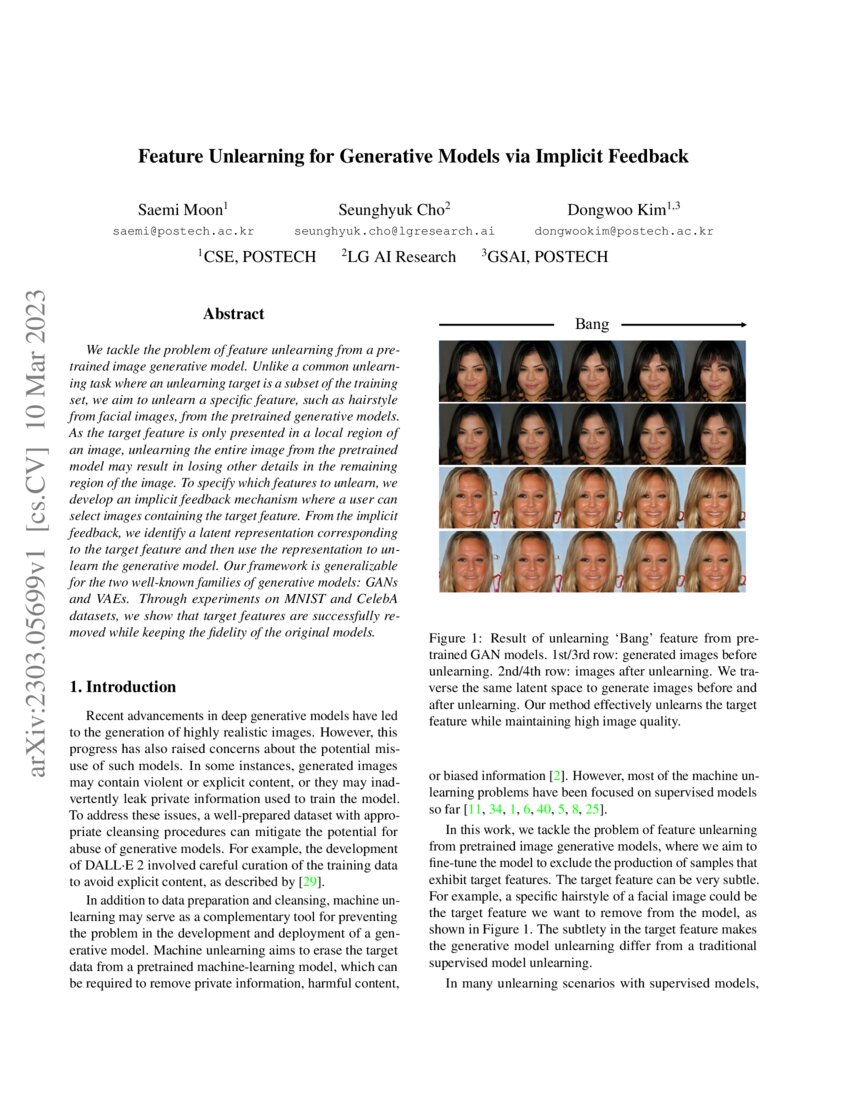 Feature Unlearning for Generative Models via Implicit Feedback | DeepAI