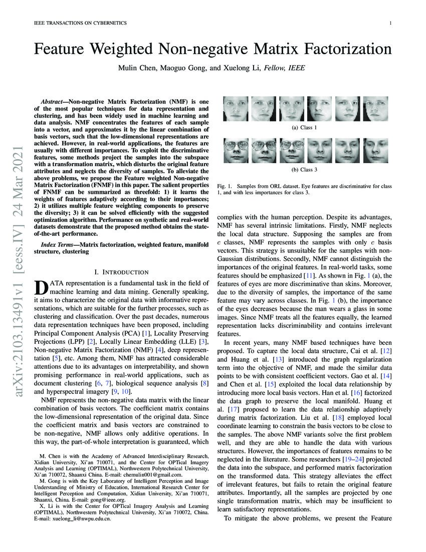 Feature Weighted Non-negative Matrix Factorization | DeepAI