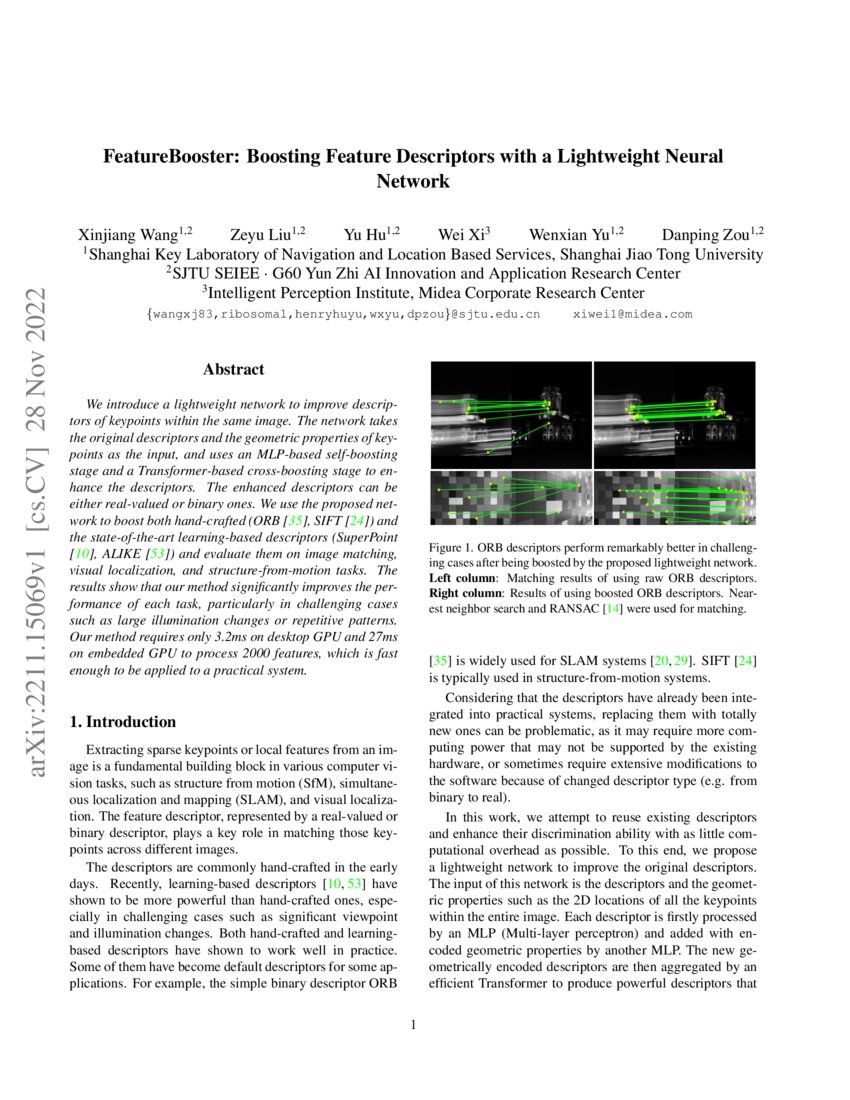 FeatureBooster: Boosting Feature Descriptors with a Lightweight Neural Network | DeepAI