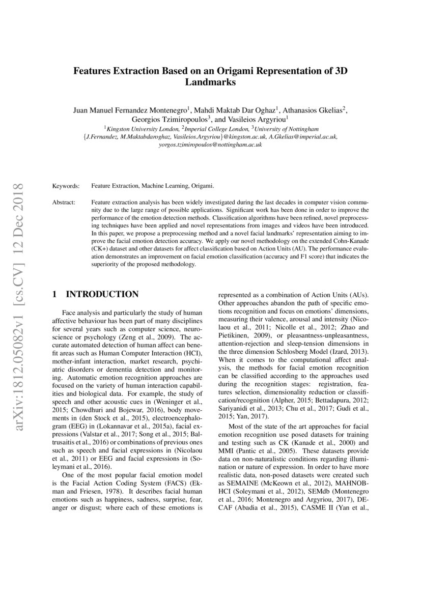 Features Extraction Based on an Origami Representation of 3D Landmarks ...