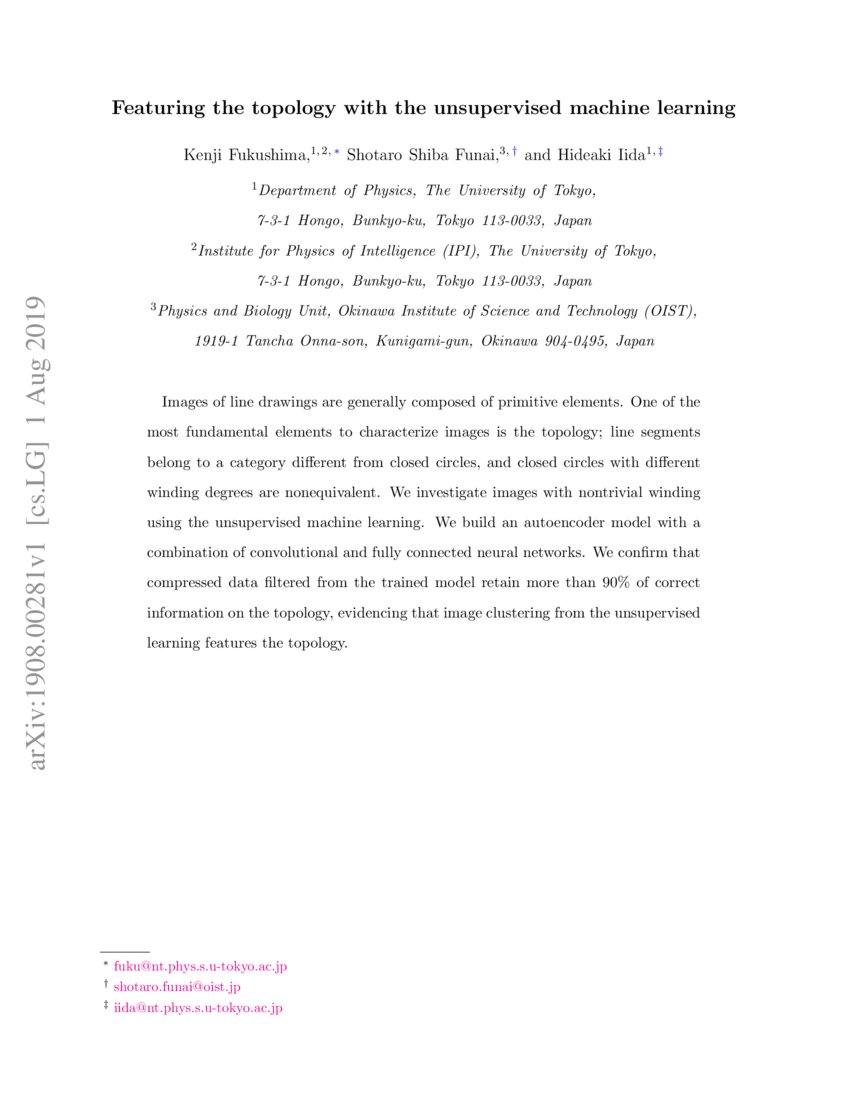 Featuring the topology with the unsupervised machine learning | DeepAI