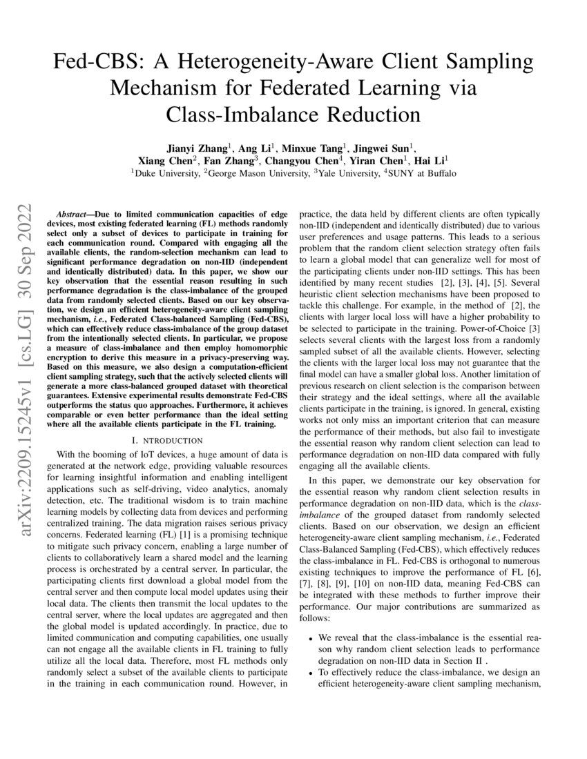 Fed-CBS: A Heterogeneity-Aware Client Sampling Mechanism for Federated ... Fed-CBS: A Heterogeneity-Aware Client Sampling Mechanism for Federated ...