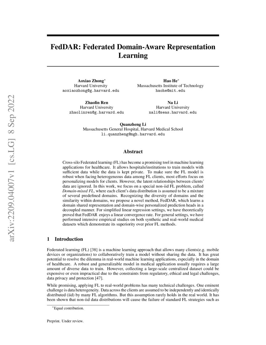 FedDAR: Federated Domain-Aware Representation Learning | DeepAI