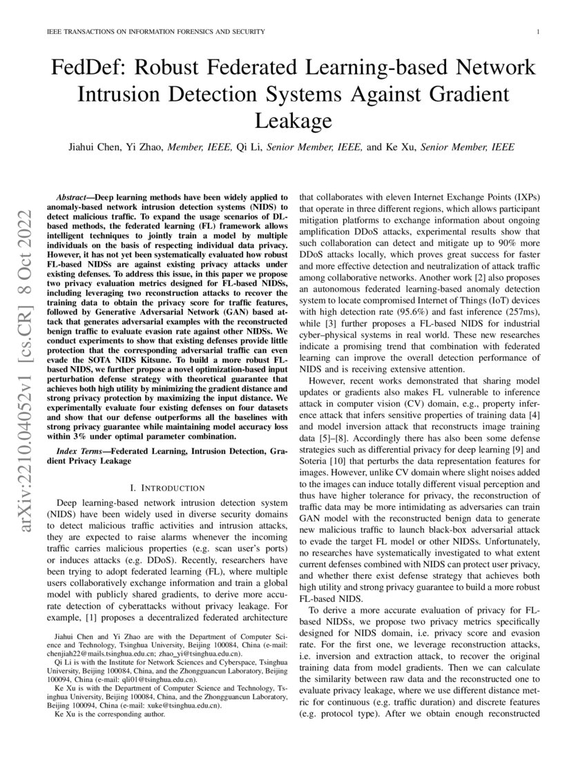 FedDef: Robust Federated Learning-based Network Intrusion Detection ... FedDef: Robust Federated Learning-based Network Intrusion Detection ...