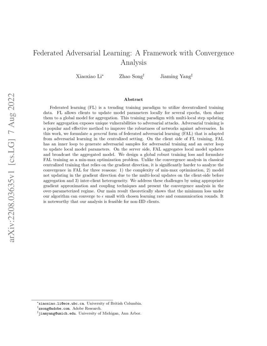 Federated Adversarial Learning: A Framework with Convergence Analysis ...