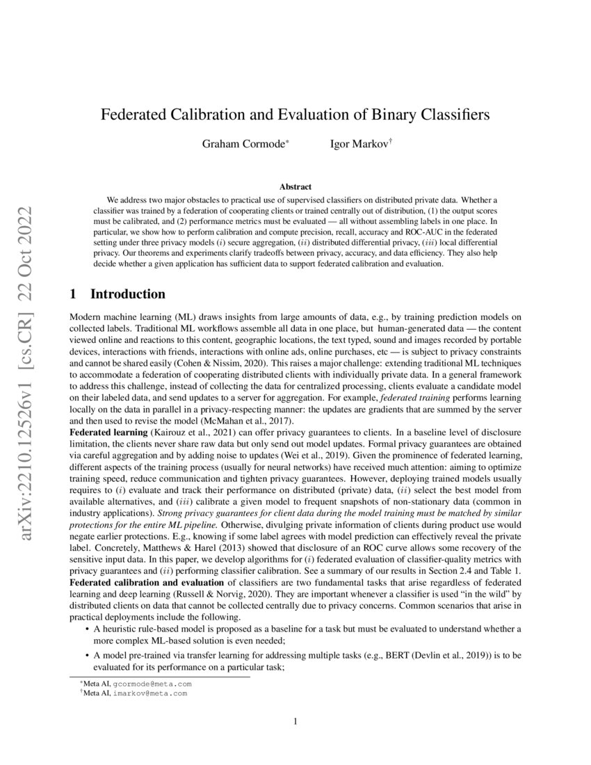 Federated Calibration and Evaluation of Binary Classifiers | DeepAI Federated Calibration and Evaluation of Binary Classifiers | DeepAI