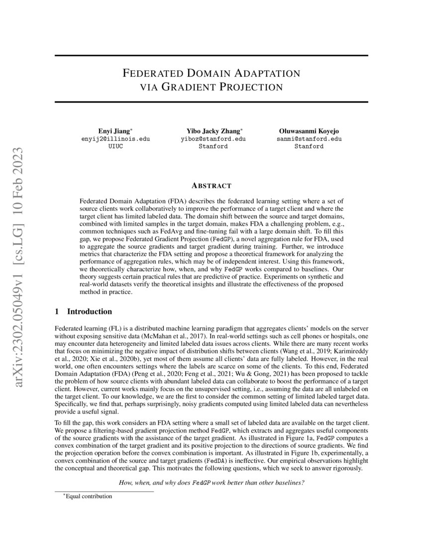 Federated Domain Adaptation Via Gradient Projection Deepai