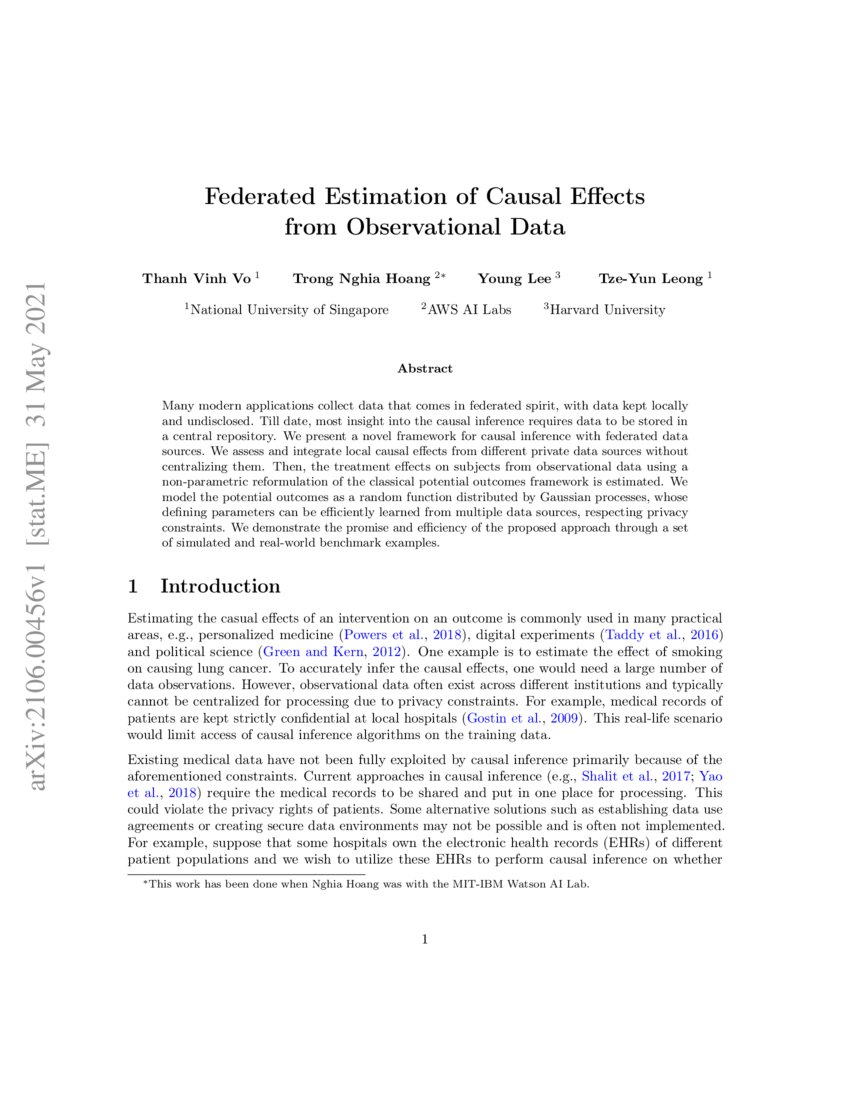 Federated Estimation Of Causal Effects From Observational Data Deepai