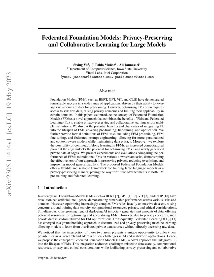 Federated Foundation Models: Privacy-Preserving and Collaborative Learning for Large Models | DeepAI