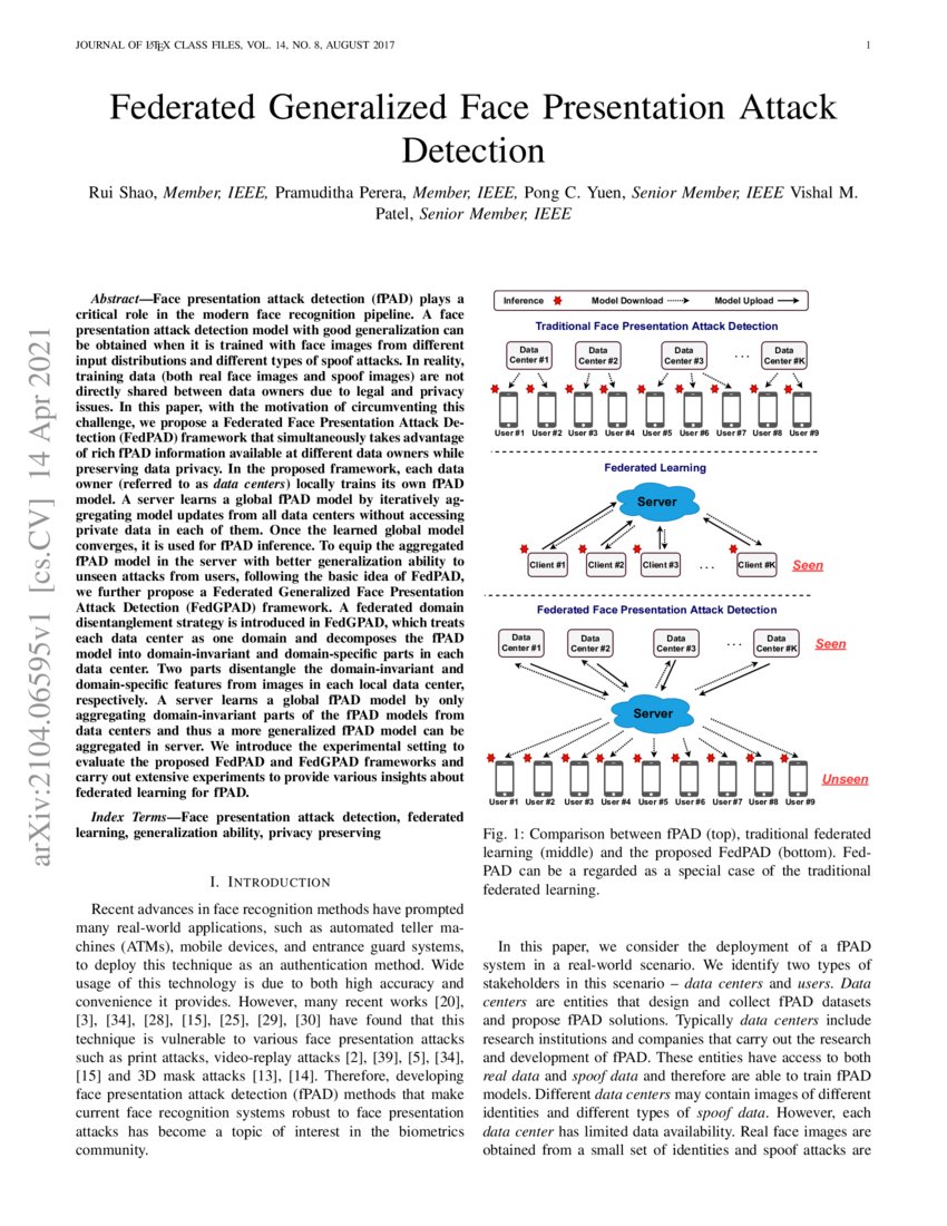 Federated Generalized Face Presentation Attack Detection | DeepAI