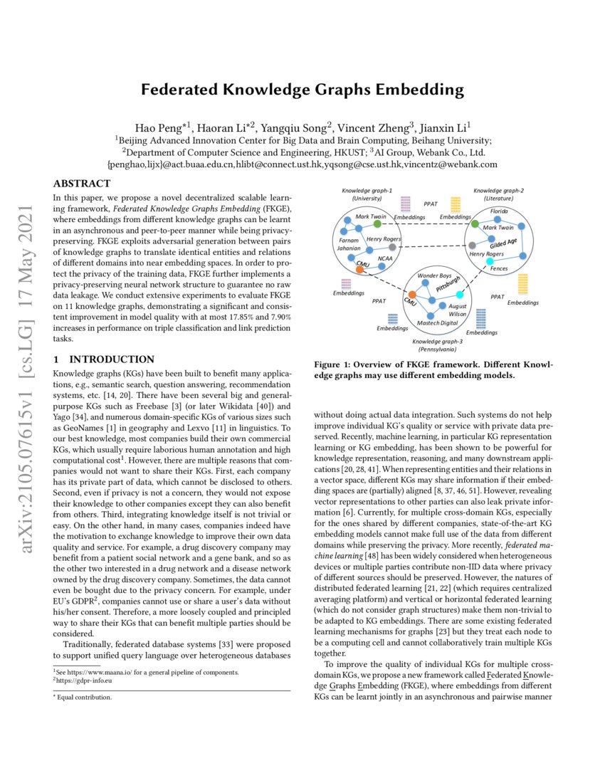 Federated Knowledge Graphs Embedding | DeepAI