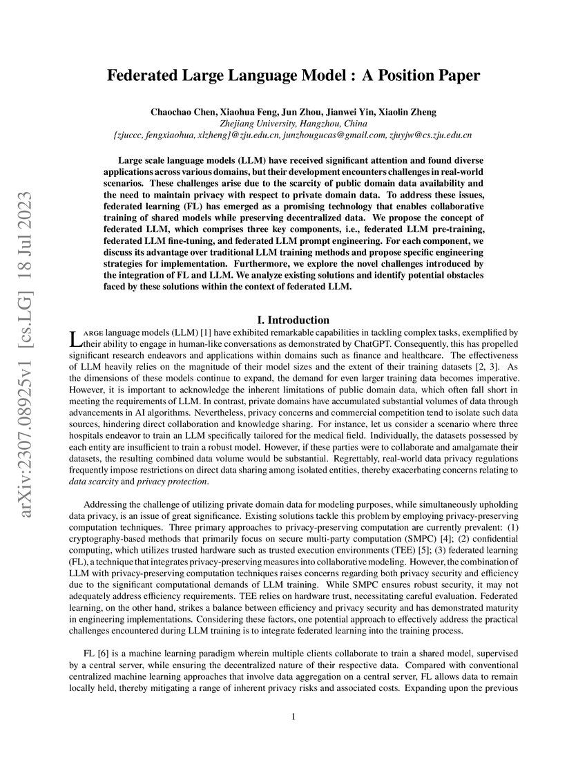 Federated Large Language Model: A Position Paper | DeepAI