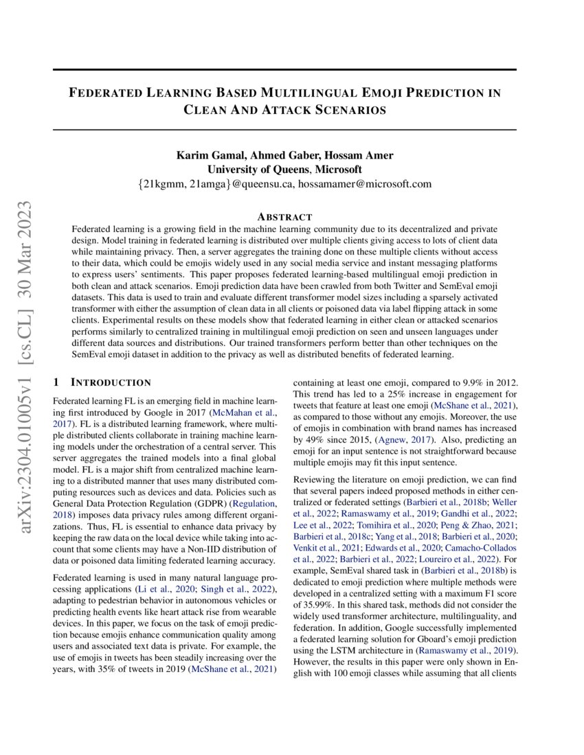 Federated Learning Based Multilingual Emoji Prediction In Clean And Attack Scenarios Deepai