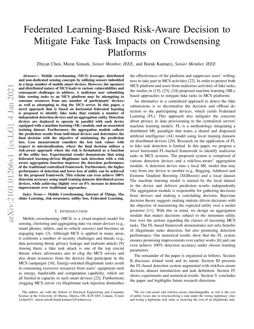 Federated Learning-Based Risk-Aware Decision toMitigate Fake Task ...