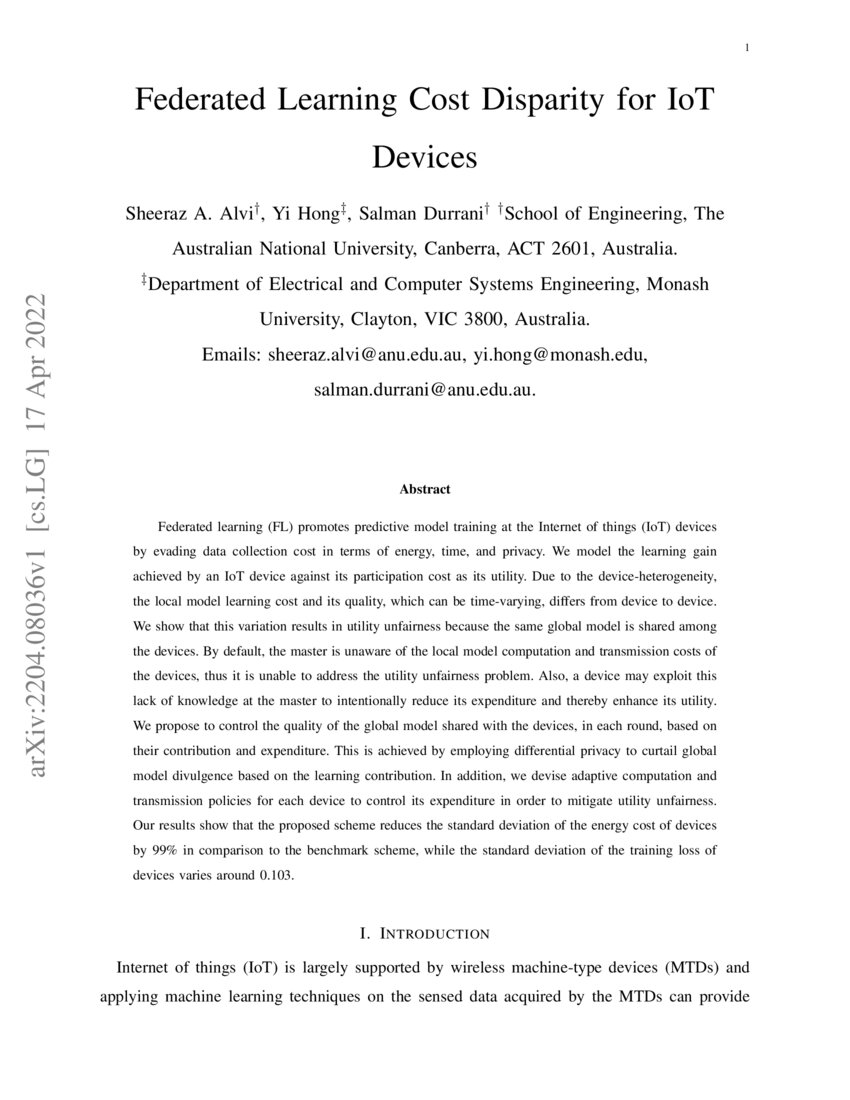Federated Learning Cost Disparity for IoT Devices | DeepAI Federated Learning Cost Disparity for IoT Devices | DeepAI
