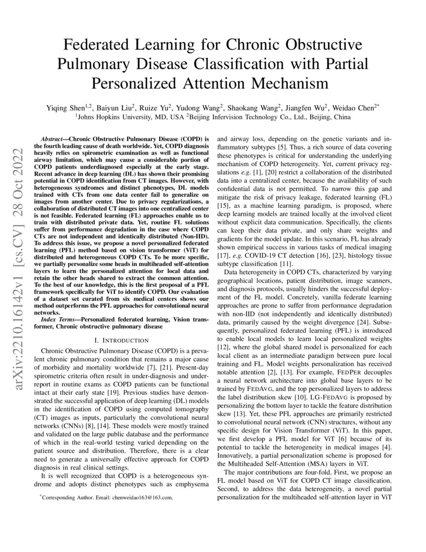 Federated Learning for Chronic Obstructive Pulmonary Disease Classification with Partial ...