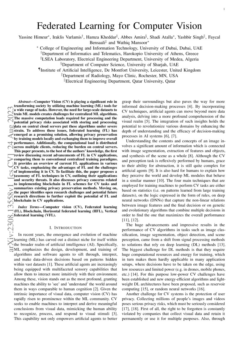 Federated Learning for Computer Vision | DeepAI