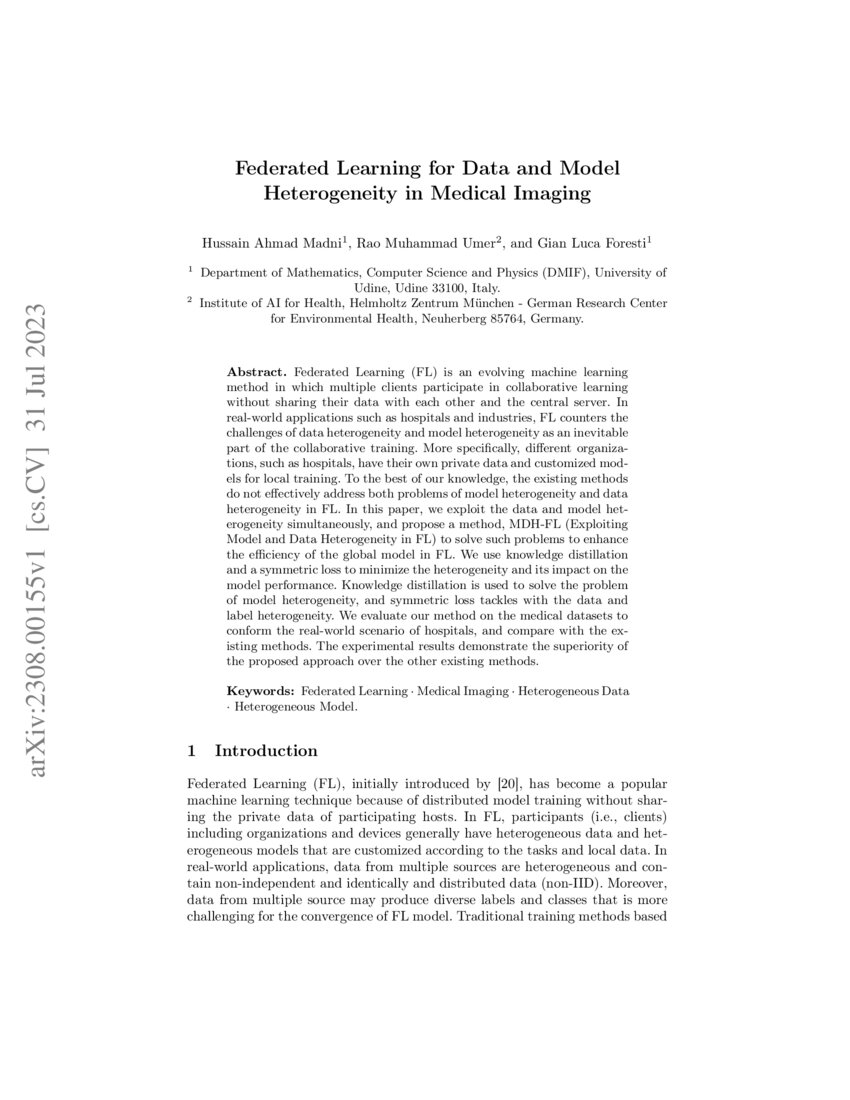 Federated Learning for Data and Model Heterogeneity in Medical Imaging ...