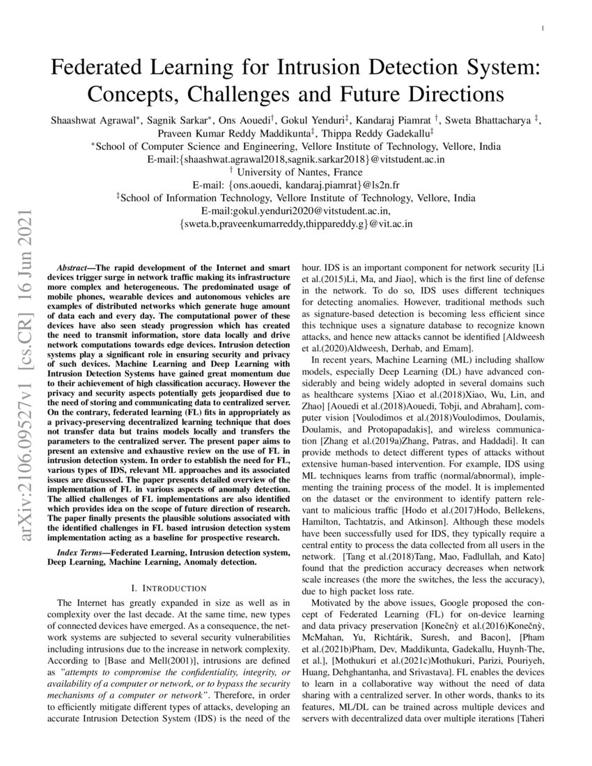 Federated Learning for Intrusion Detection System: Concepts, Challenges ...