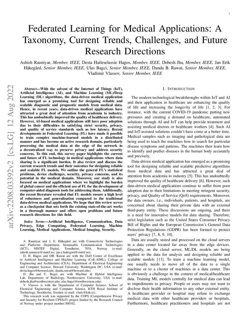 Federated Learning for Medical Applications: A Taxonomy, Current Trends ...