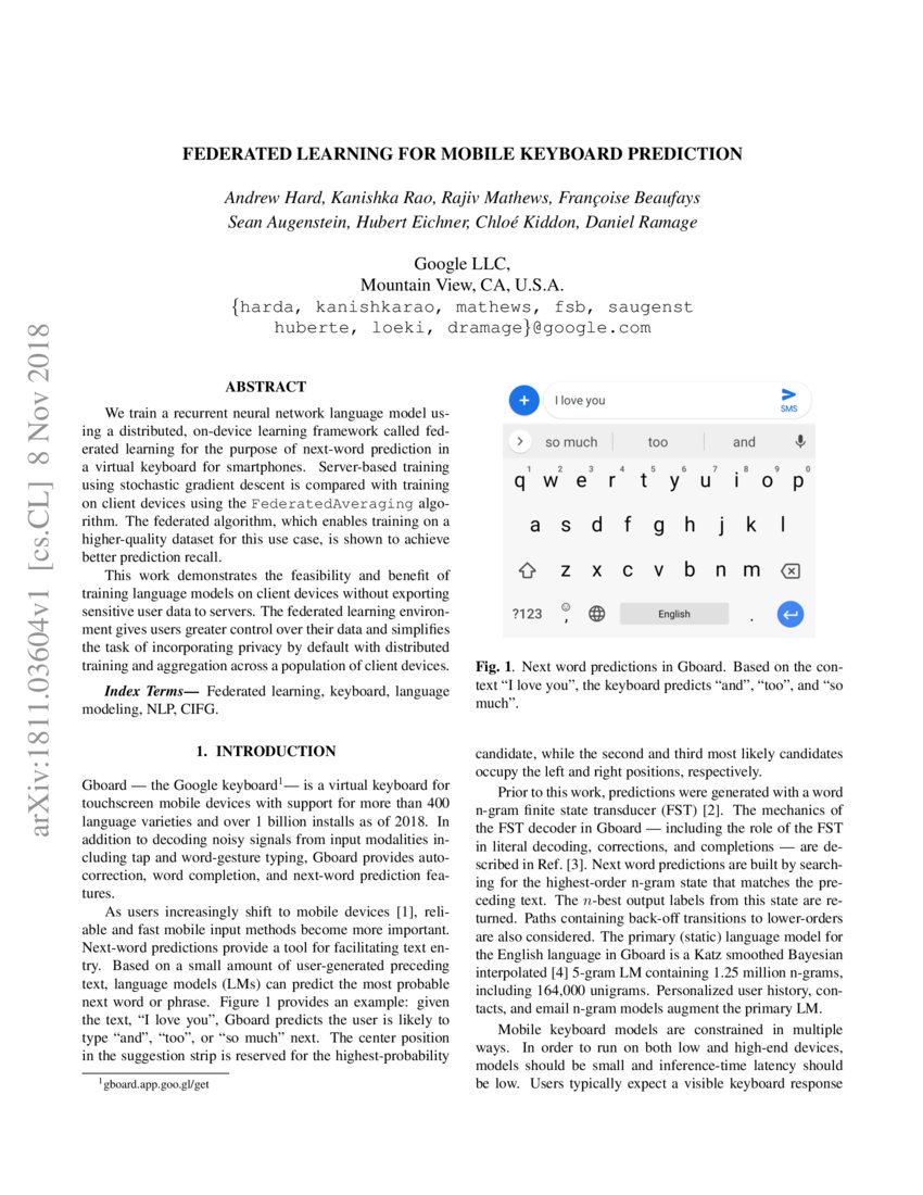 Federated Learning for Mobile Keyboard Prediction | DeepAI