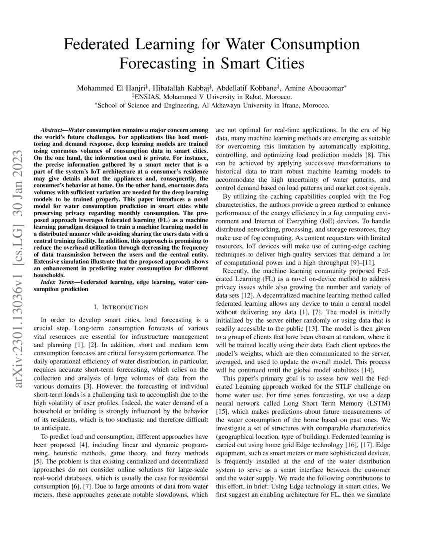 Federated Learning For Water Consumption Forecasting In Smart Cities