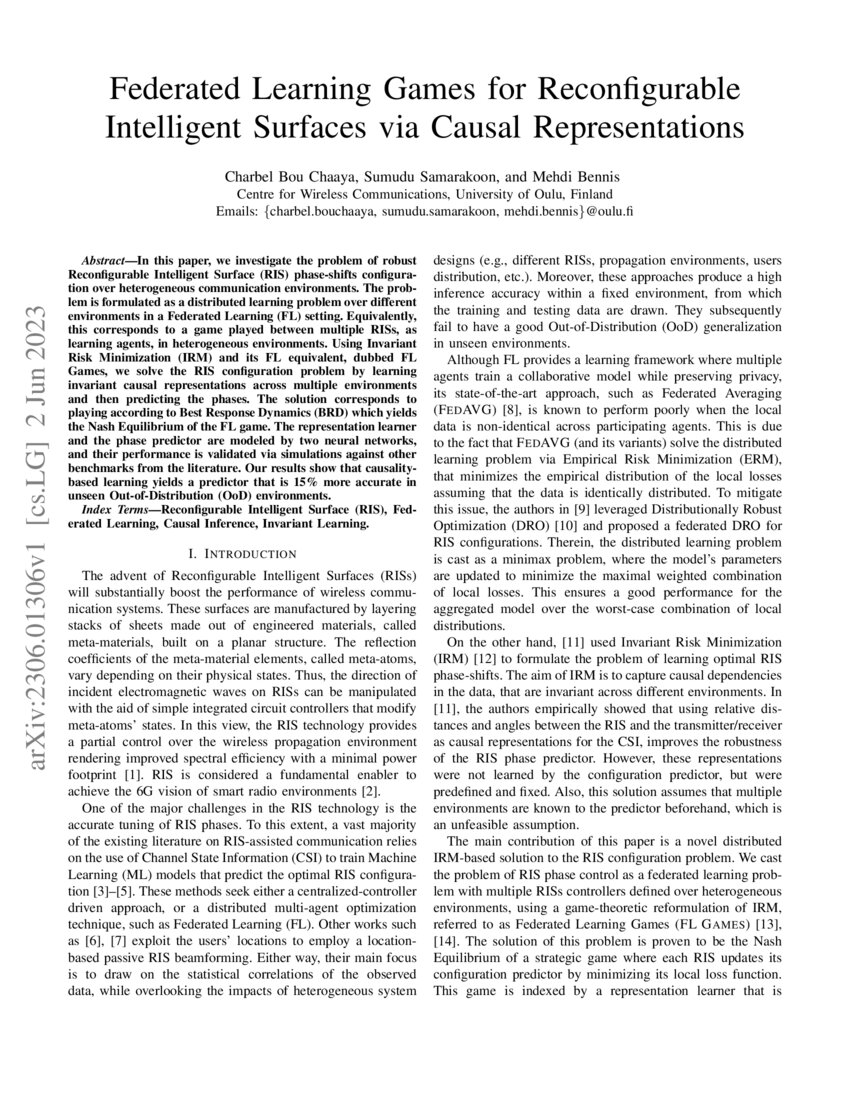 Federated Learning Games For Reconfigurable Intelligent Surfaces Via Causal Representations Deepai