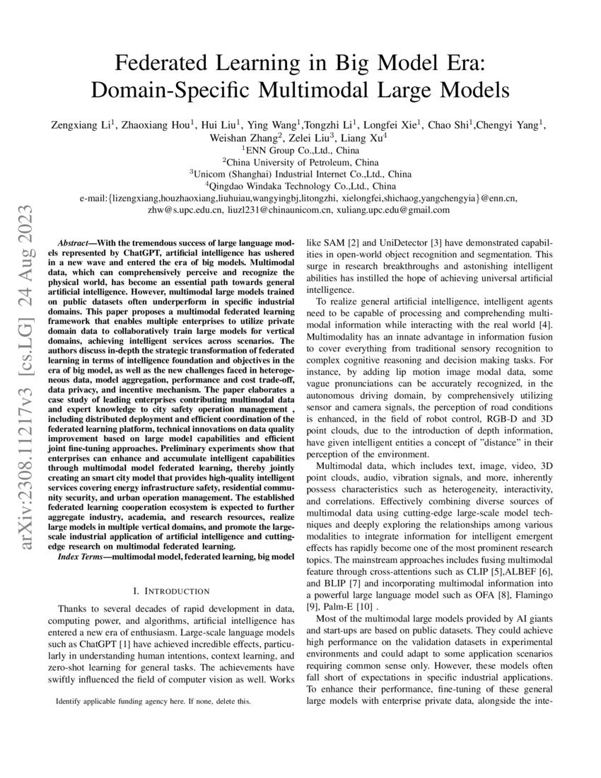 Federated Learning in Big Model Era: Domain-Specific Multimodal Large Models | DeepAI
