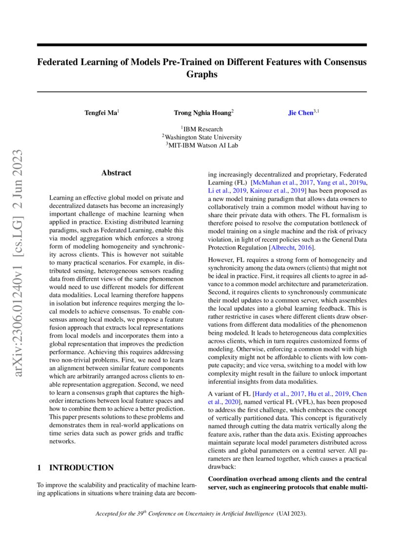 Federated Learning of Models Pre-Trained on Different Features with Consensus Graphs | DeepAI