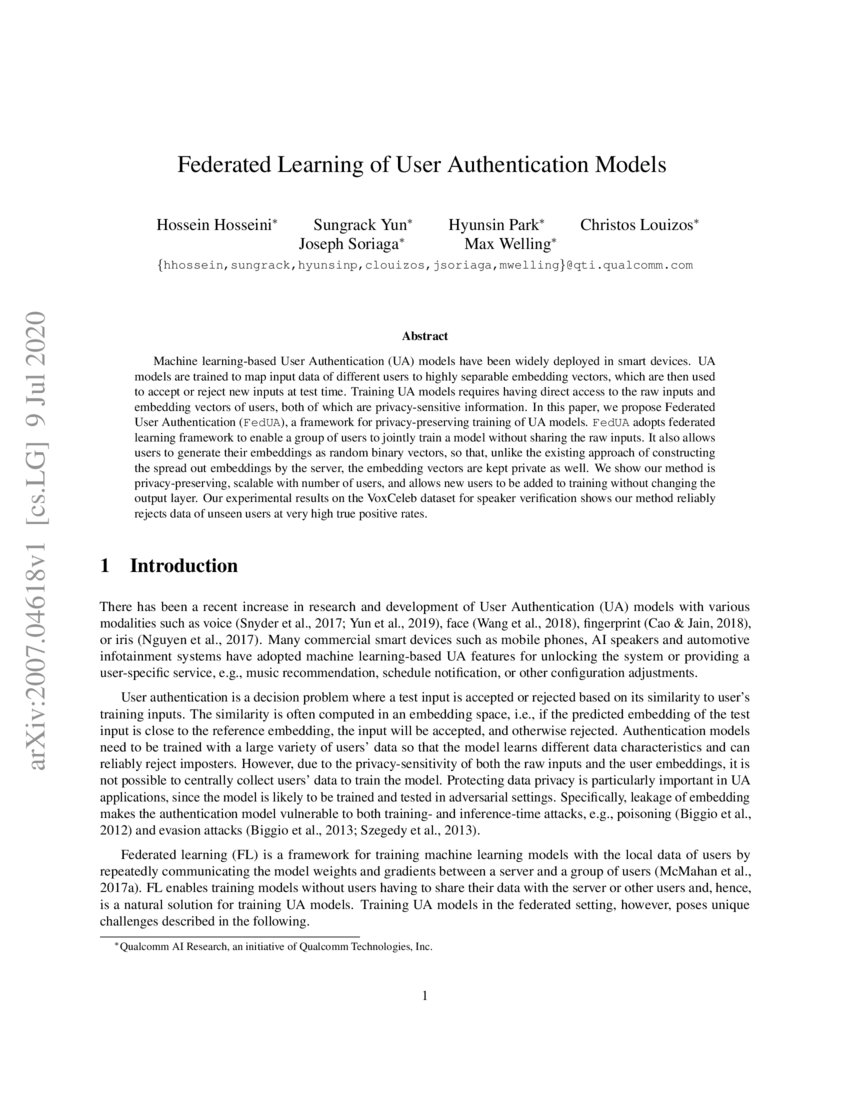 Federated Learning of User Authentication Models | DeepAI Federated Learning of User Authentication Models | DeepAI