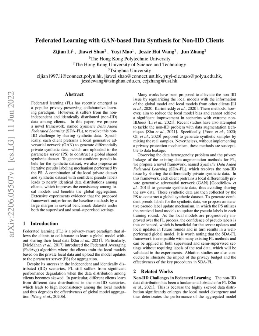 Federated Learning with GAN-based Data Synthesis for Non-IID Clients | DeepAI
