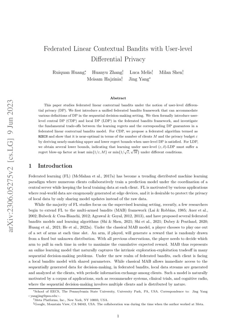Federated Linear Contextual Bandits With User Level Differential Privacy Deepai