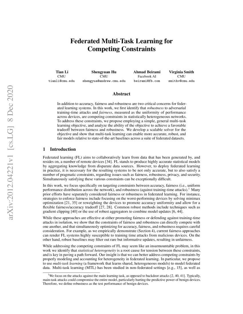 Federated Multi-Task Learning for Competing Constraints | DeepAI
