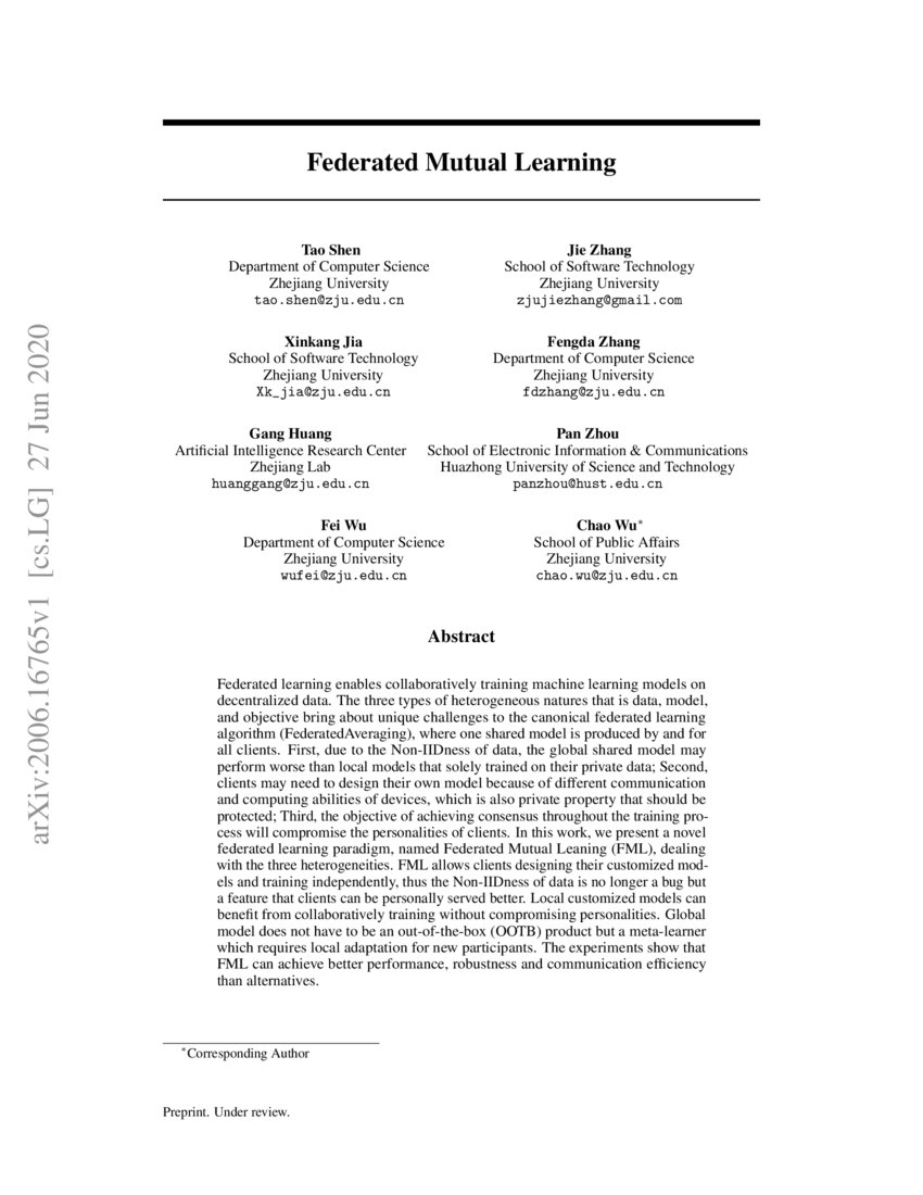 Federated Mutual Learning | DeepAI